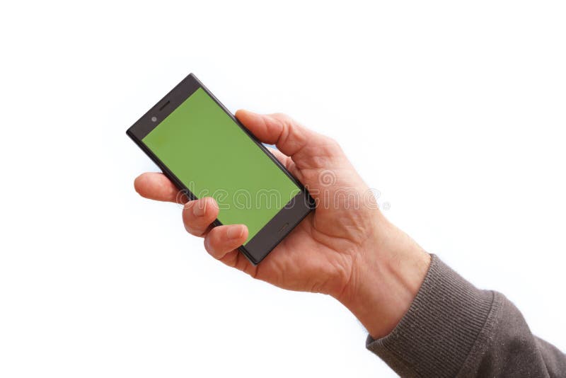 Cell Phone in Hand with Green Screen for Adding Text Stock Image ...
