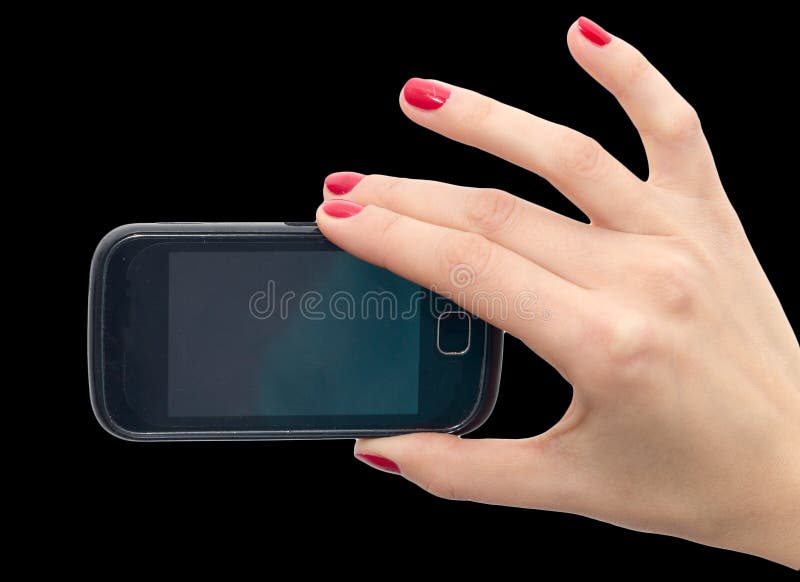 Cell in hand stock image. Image of holding, female, cellular - 101155751