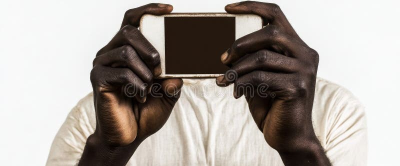 A Cell Phone in the Hands of an African American Man, Cut Off Stock ...