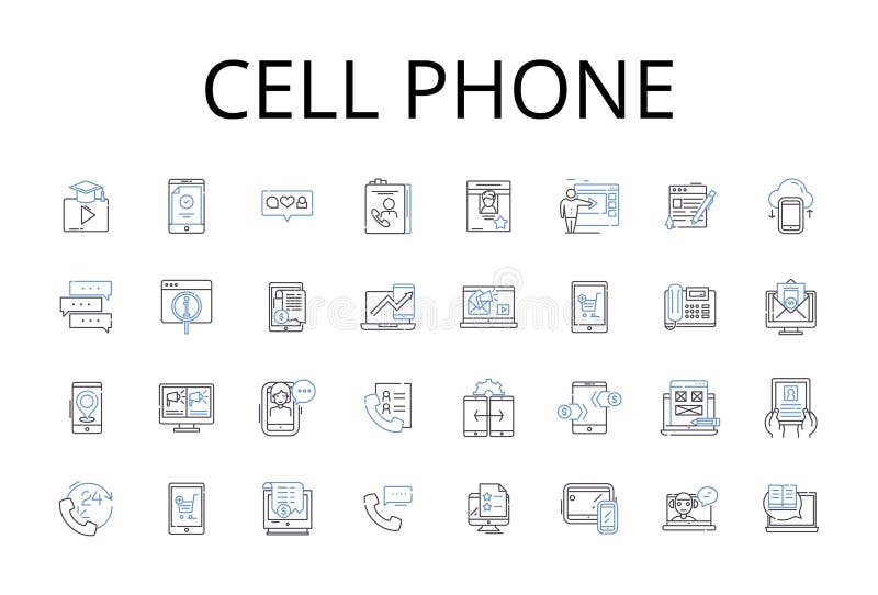 Cell Phone Line Icons Collection. Mobile Ph, Smartph, Handset Device ...