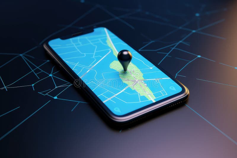 Cell Phone with Location Icon, Gps Icon on Mobile Screen, Blue ...