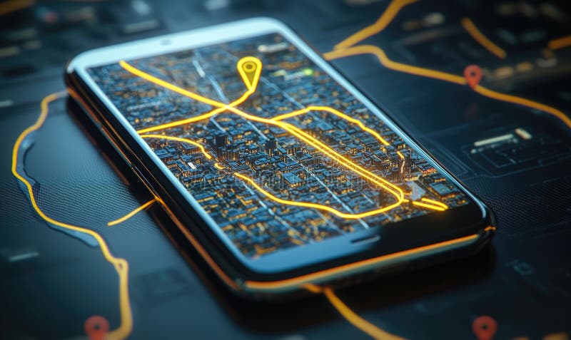 A Cell Phone with a Map of a City on it Stock Illustration ...
