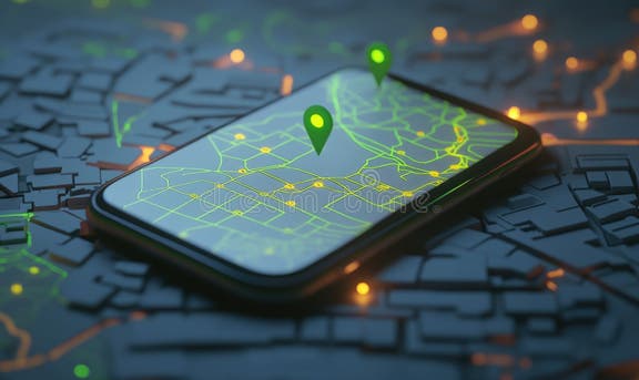 A Cell Phone with a Map on it Stock Illustration - Illustration of ...