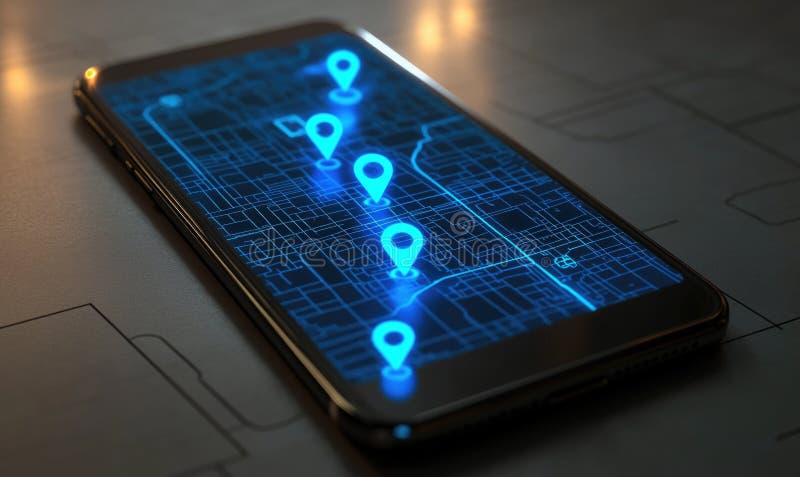 A Cell Phone with a Map on it Stock Illustration - Illustration of ...
