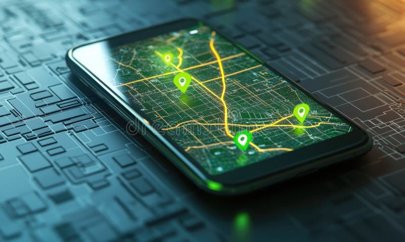 A Cell Phone with a Map on it Stock Illustration - Illustration of hand ...