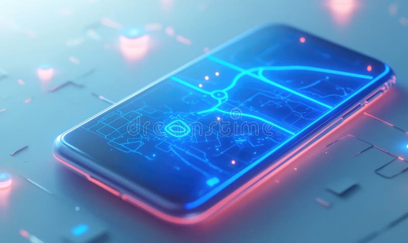 A Cell Phone with a Map on the Screen Stock Illustration - Illustration ...