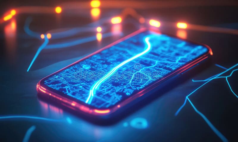 A Cell Phone with a Map on the Screen Stock Illustration - Illustration ...