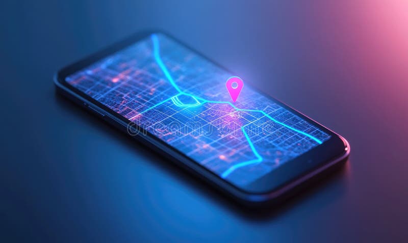 A Cell Phone with a Map on the Screen and a Red Dot on it Stock ...
