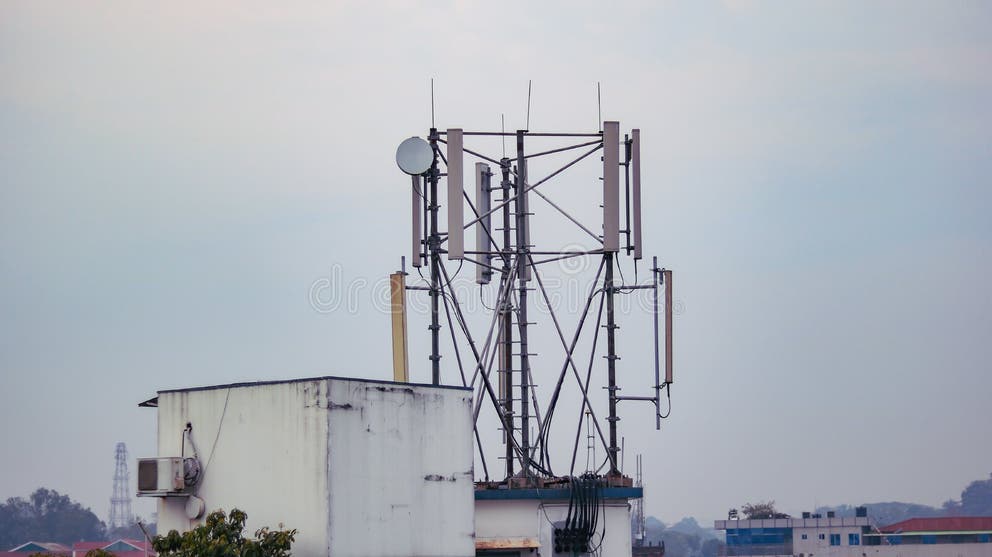 Cell Phone Network Tower in Daylight Stock Photo - Image of receive ...