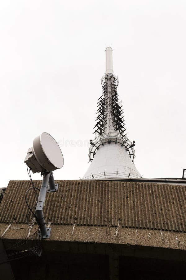 Cell Phone Network Transmitter with Telecommunication Tower Stock Photo ...