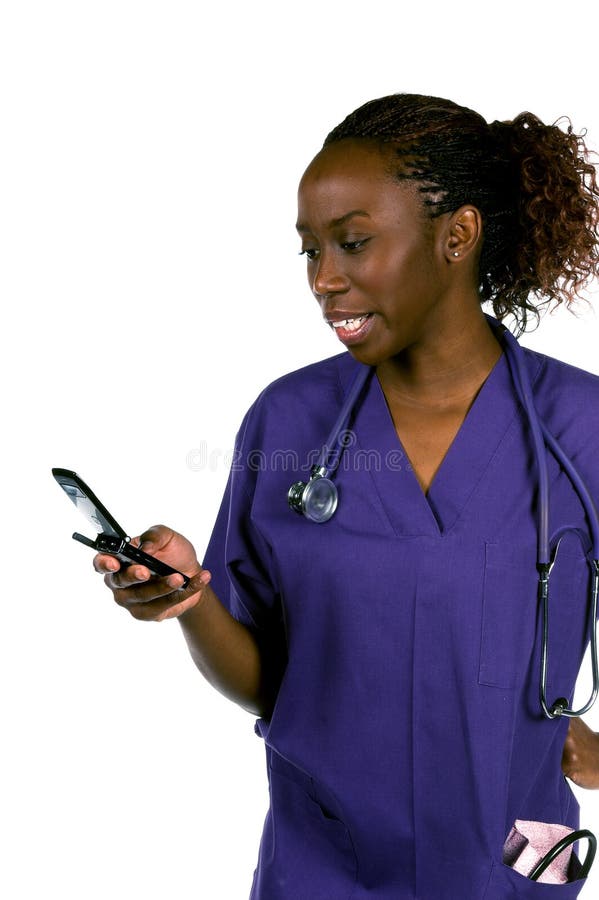 Cell Phone Nurse stock photo. Image of chick, african, minority - 354154