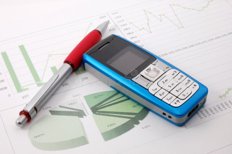 Cell Phone Over Business Chart Stock Photo - Image of call, celly: 7642516