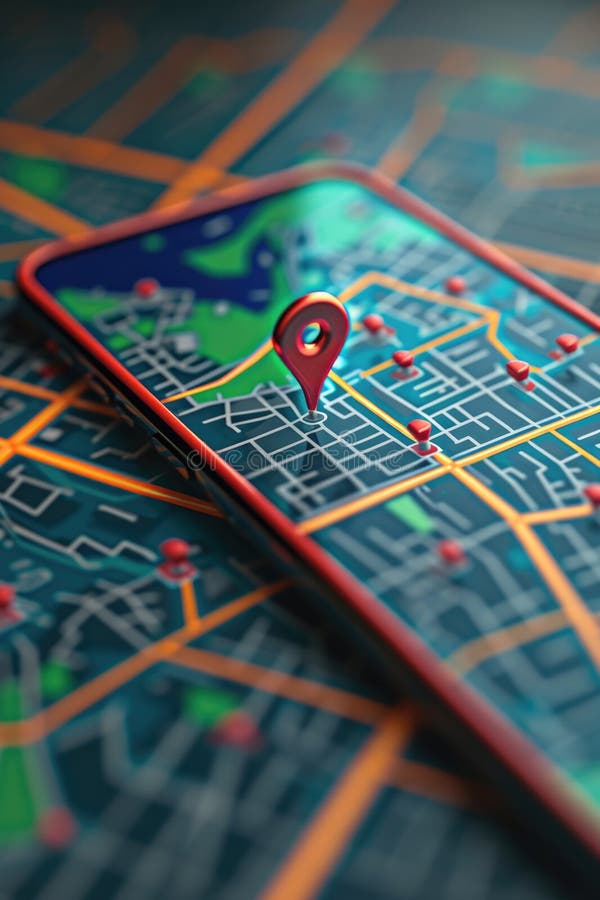 A Cell Phone with a Pin on it Sitting on a Map. Perfect for Travel and ...