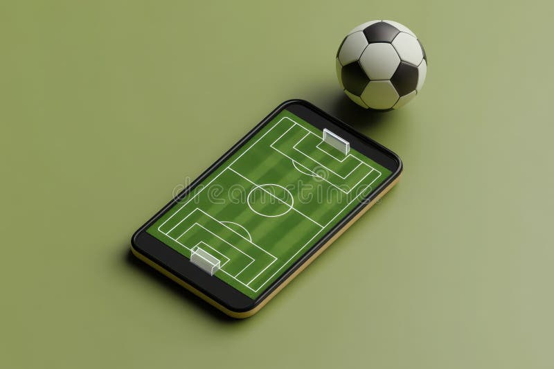 A Cell Phone is Placed on a Green Surface with a Soccer Ball Stock ...