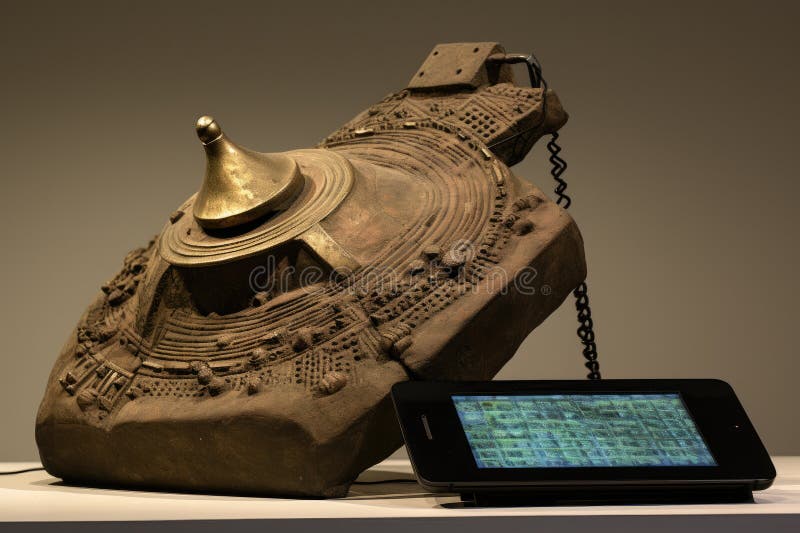 A Cell Phone is Placed on a Table Next To a Statue, Creating a ...