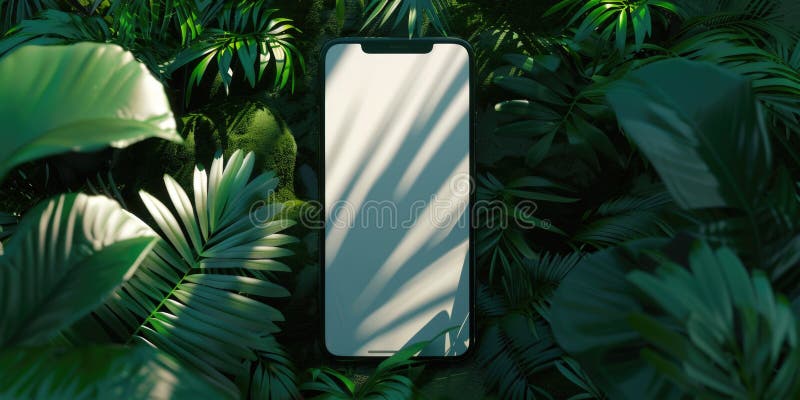 A Cell Phone Resting on a Bed of Lush Green Foliage, Surrounded by ...