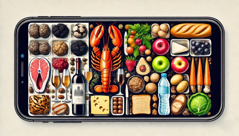 A Cell Phone Screen Covered in Various Food Items Stock Photo - Image ...