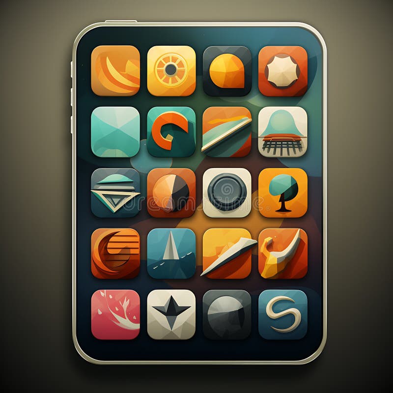 A Cell Phone Screen with Icons Stock Illustration - Illustration of ...