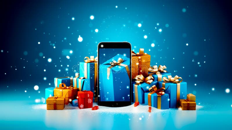 Cell Phone Sitting Next To Pile of Gift Boxes and Wrapped Presents ...