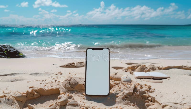 A Cell Phone is Sitting on the Sand at the Beach by AI Generated Image ...