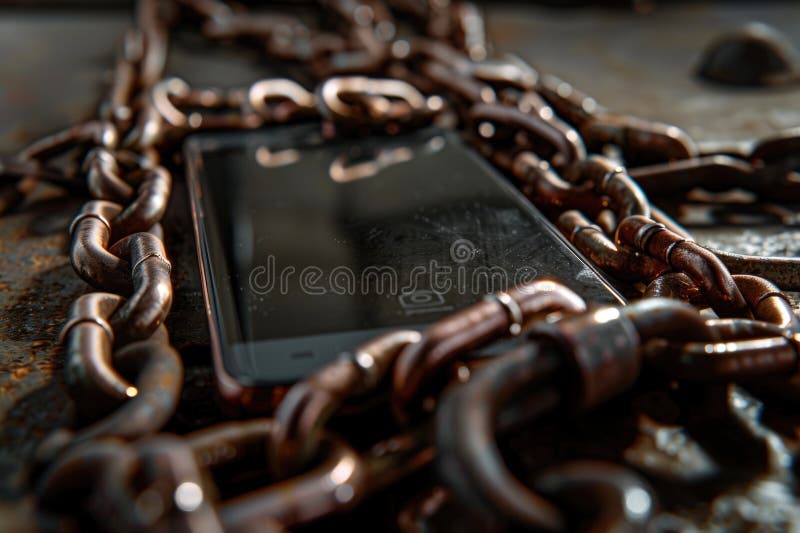 A Cell Phone Sitting on Top of a Chain, Perfect for Use in Scenes Where ...