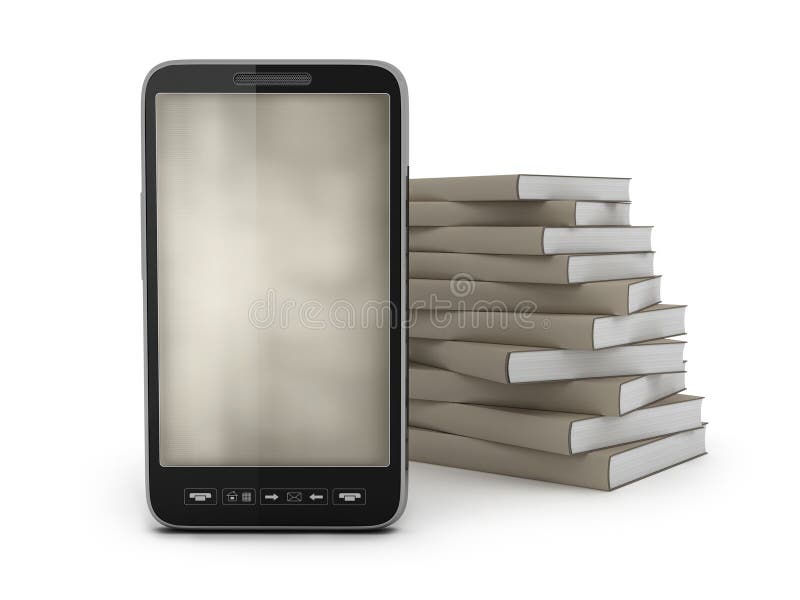 Cell Phone and Stack of Books Stock Illustration - Illustration of ...
