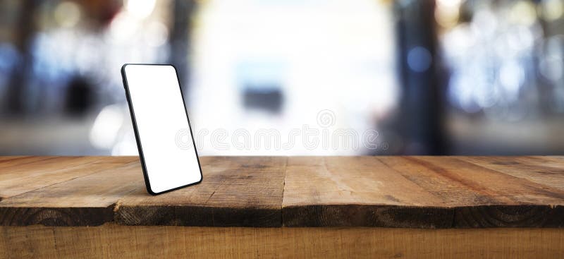 Cell Phone on a Table with White Screen Stock Illustration ...