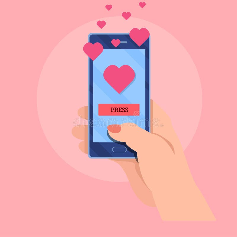 Cell Phone with Touching Hand and Hearts Stock Vector - Illustration of ...