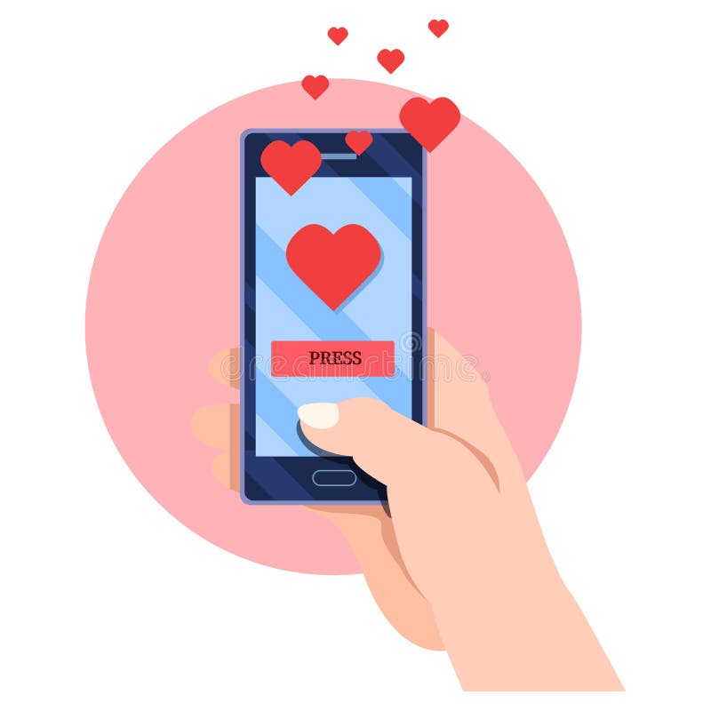 Cell Phone with Touching Hand and Hearts Stock Vector - Illustration of ...