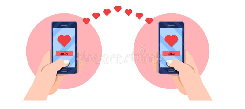 Cell Phone with Touching Hand and Hearts Stock Vector - Illustration of ...