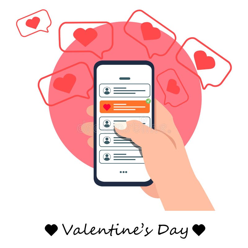 Cell Phone with Touching Hand and Hearts Stock Vector - Illustration of ...