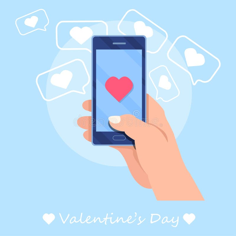 Cell Phone with Touching Hand and Hearts Stock Vector - Illustration of ...