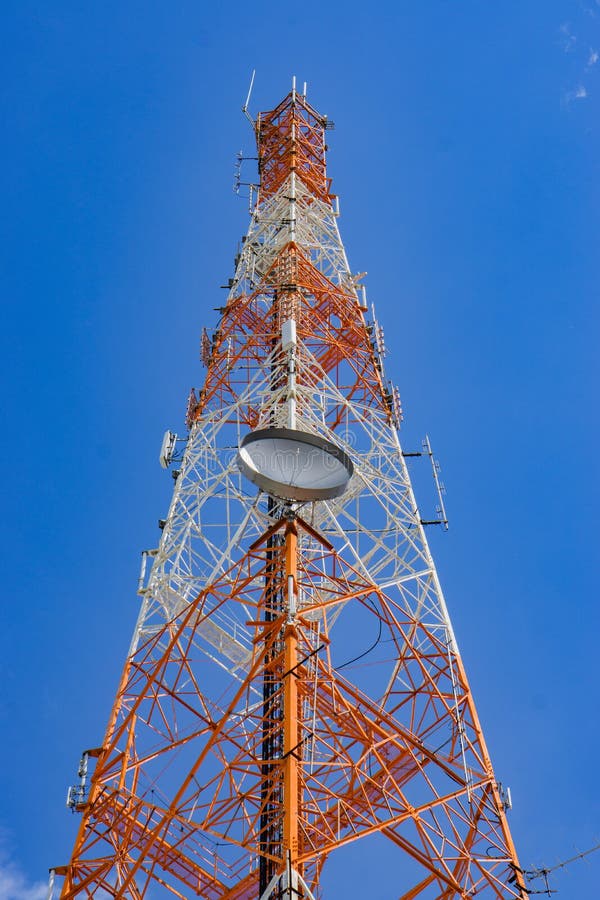Cell Phone Tower Communication Repeater Array at a Low Angle Stock ...