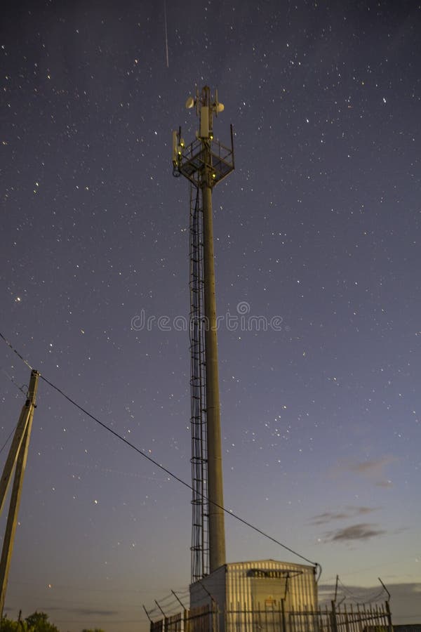 Cell Phone Tower at Night Under the Stars Stock Image - Image of night ...