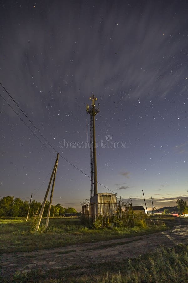 Cell Phone Tower at Night Under the Stars Stock Photo - Image of cell ...