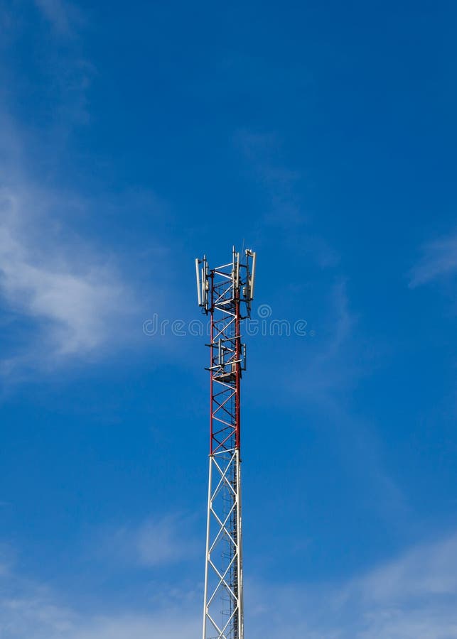 Top Part Of Cell Phone Communication Tower With Multiple Antennas ...