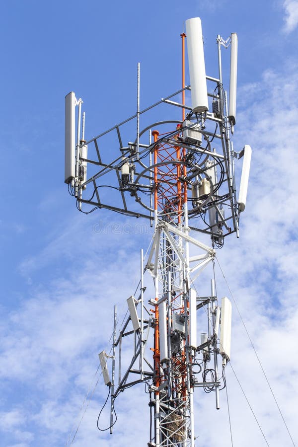 Cell Phone Tower with White Cloud and Blue Sky Stock Photo - Image of ...