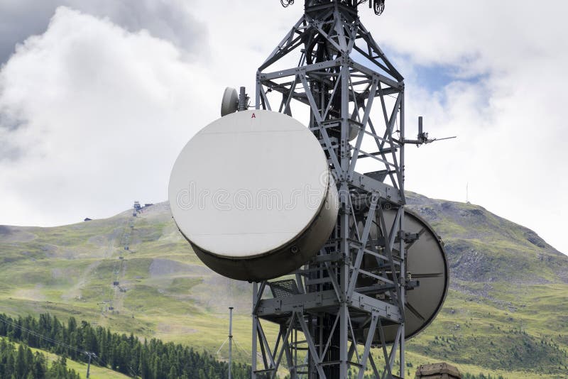 Cell Phone Transmitters on Telecommunication Tower in Mountains Stock ...