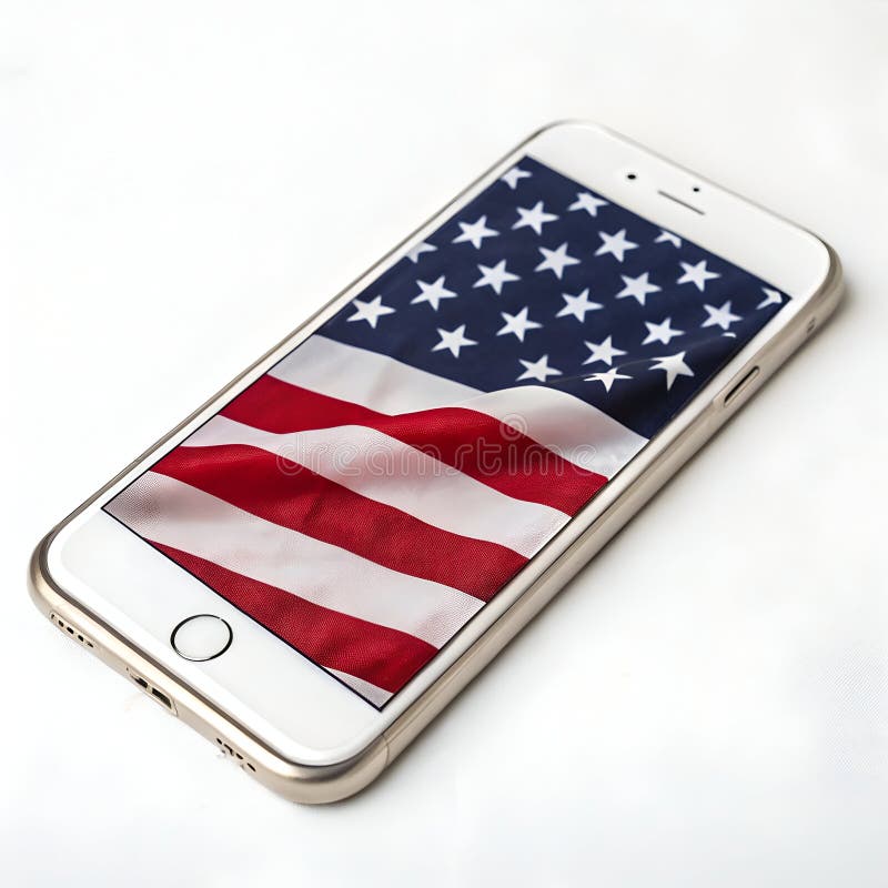 Cell Phone with USA Flag Isolated on White Background Stock ...