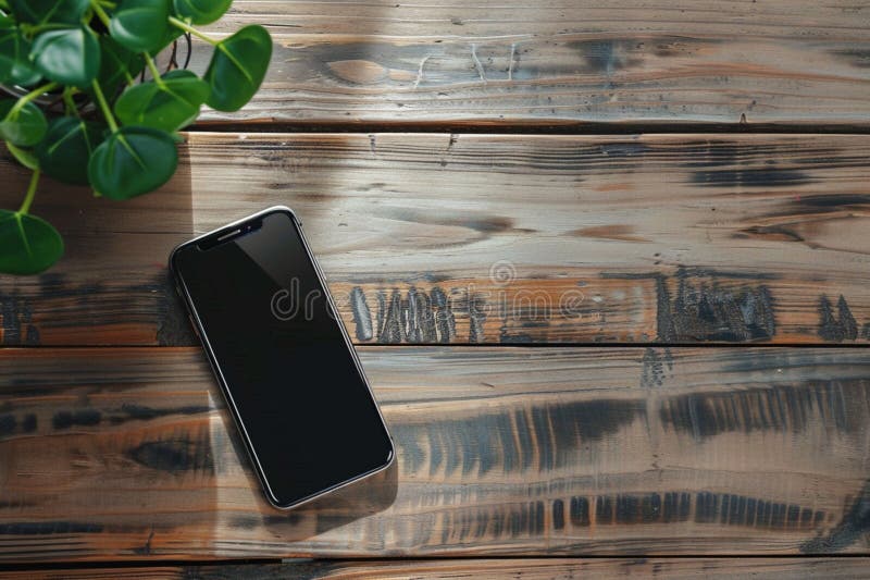 Cell Phone in Use on Wood Table with Text Space Stock Illustration ...
