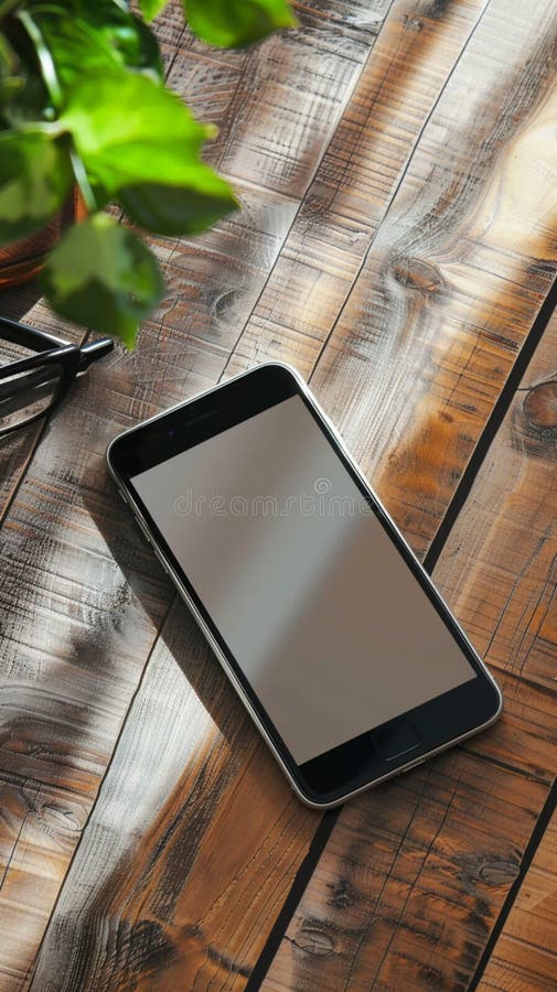 Cell Phone in Use on Wood Table with Text Space Stock Image - Image of ...