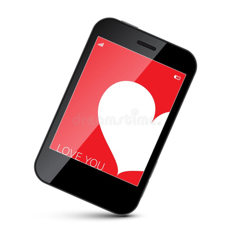 Cell Phone with White Heart on Red Screen Stock Vector - Illustration ...