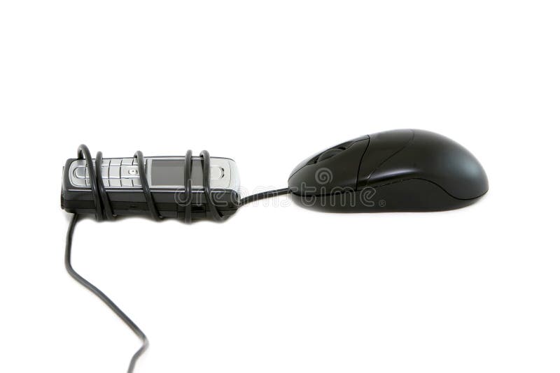 Cell Phone Wired with Computer Mouse. Stock Image - Image of camera ...