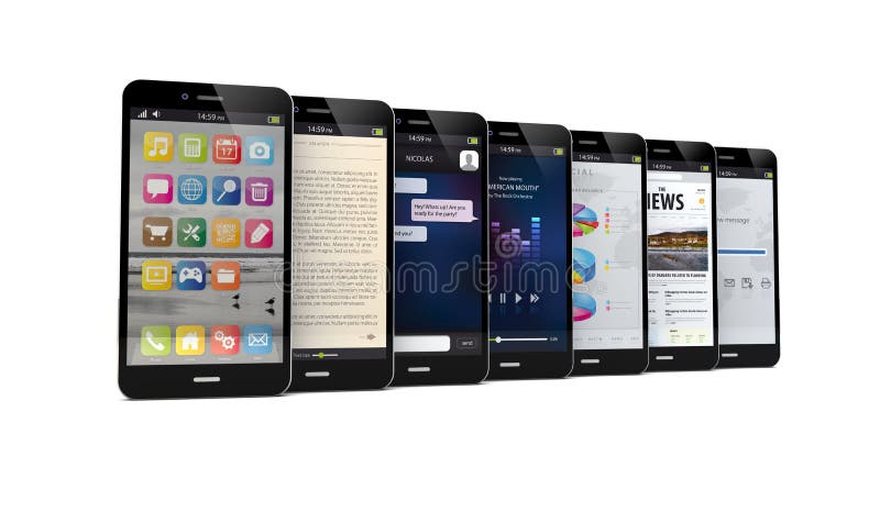 Cell phones with apps stock illustration. Illustration of smartphone ...