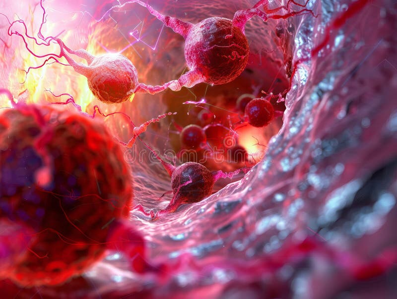 A Cell with Red Blood Cells and a Red Cell Stock Image - Image of ...