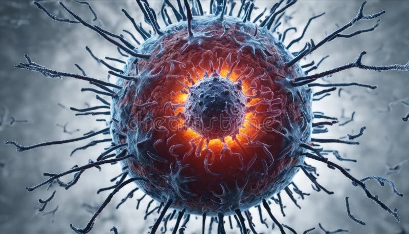 A Cell with a Red Center and Blue Spikes Stock Illustration ...