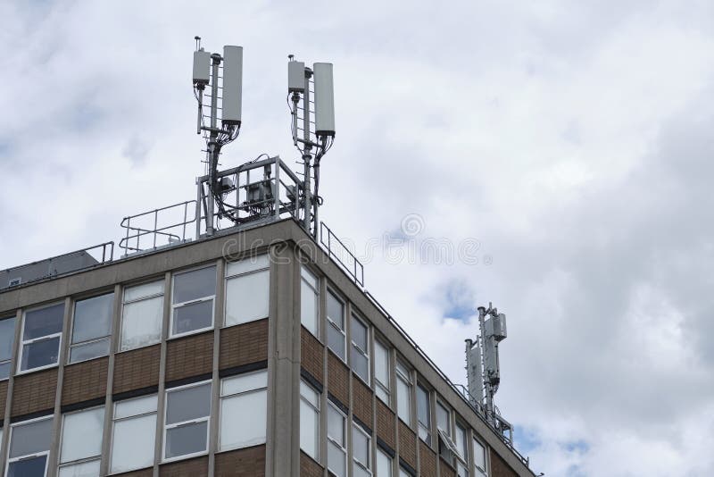 Cell Site Placed Atop a Concrete Building Stock Photo - Image of ...
