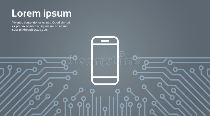 Cell Smart Phone Icon Over Computer Chip Moterboard Background Banner ...