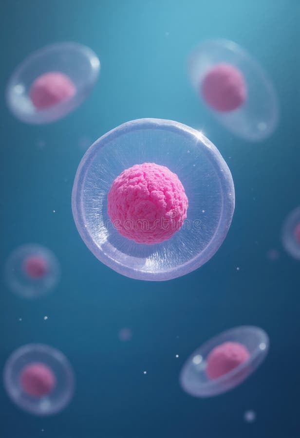 Cell Structure Illustration, Pink Nucleus with Transparent Membrane ...