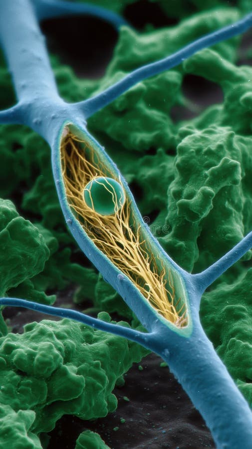 Cell Structure Microscopic View Showing Intricate Networks and a ...